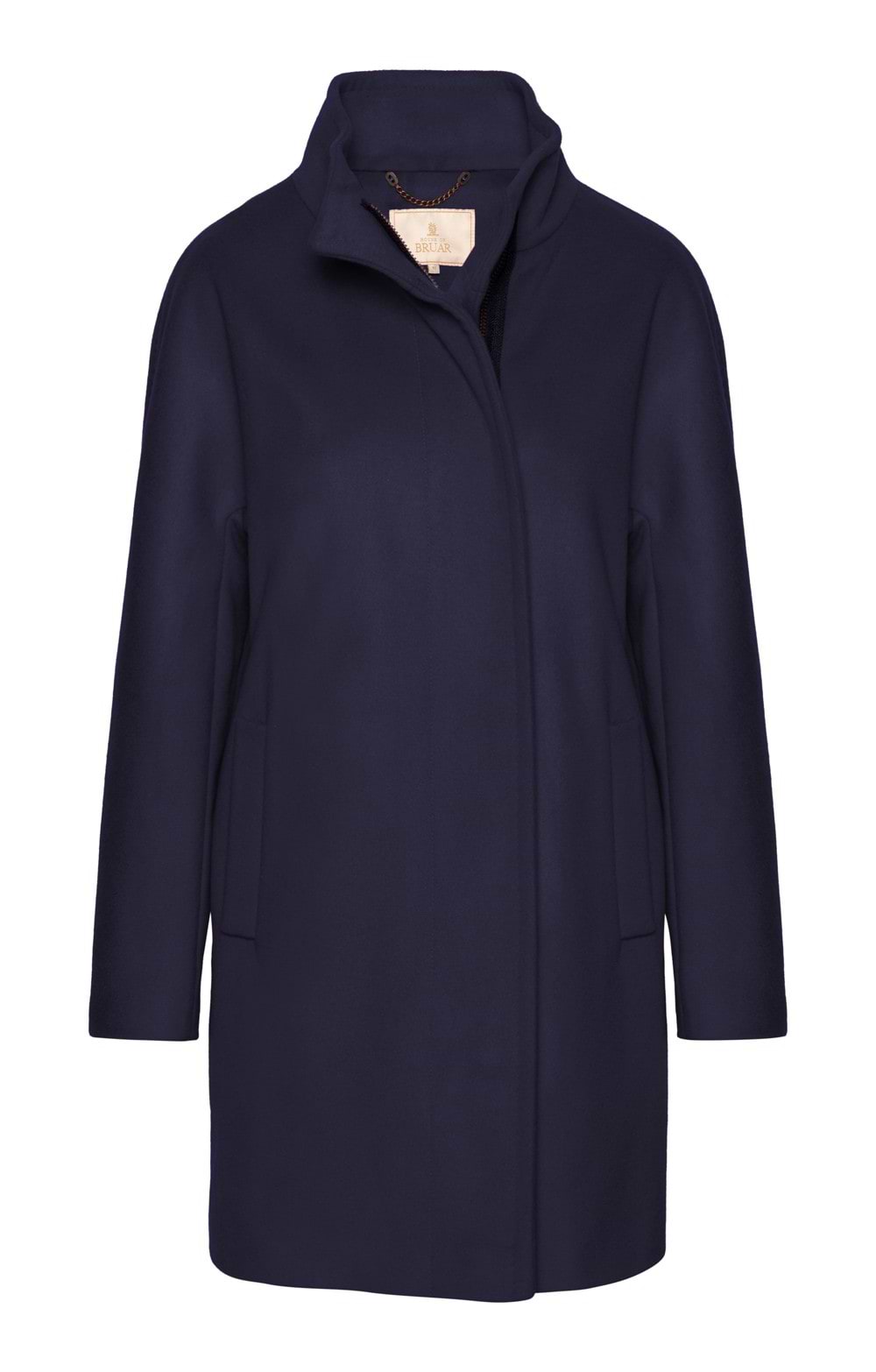 House of Bruar Ladies Wool Cashmere Zip Coat - Navy Blue - Borderfree